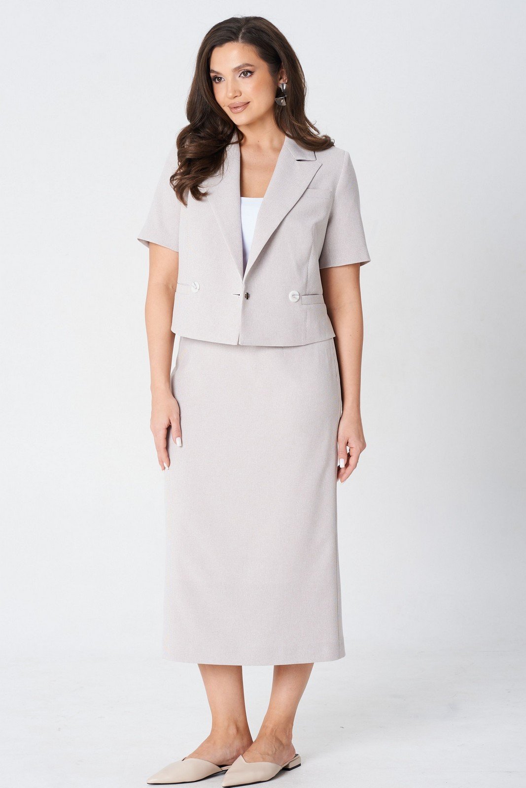 Костюм с юбкой 20494 бежевая лапка LeNata купить в интернет магазине Велесмода